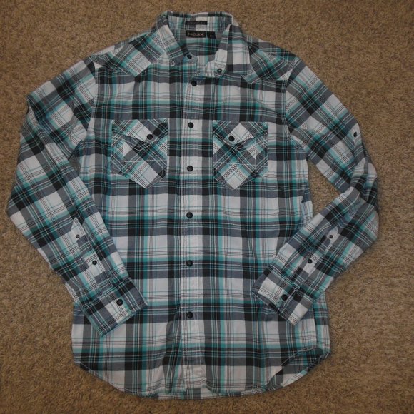 Helix | Shirts | Helix Medium Athletic Fit Black White Aqua Snap Front ...